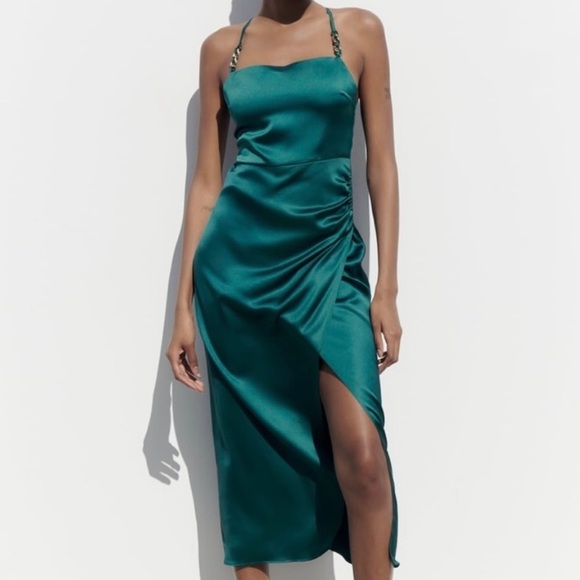 Zara | Dresses | Zara Silk Emerald Green Dress | Poshmark